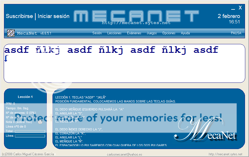 MecaNet v6.6.5.1, Aprende mecanografia con lecciones progresivas : Lyvex
